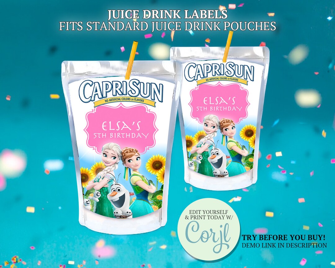 Frozen Caprisun Labels, Frozen Juice Pouch Label, Frozen Birthday Decor ...