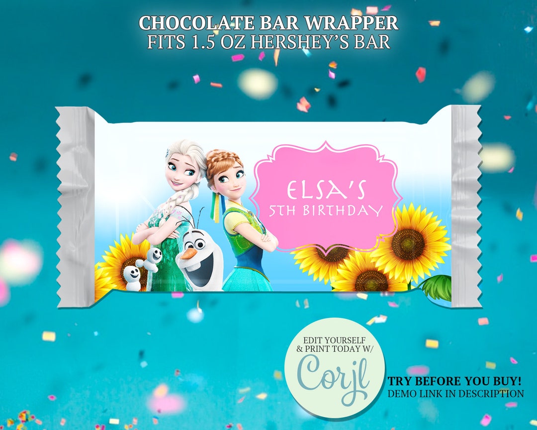 Frozen Hershey's Bar Wrapper: Printable Candy Bar Label (editable ...