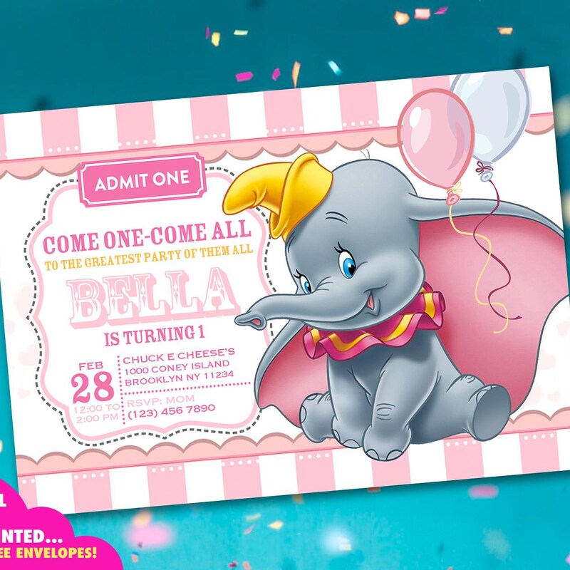 Pink Dumbo Invitation - Etsy
