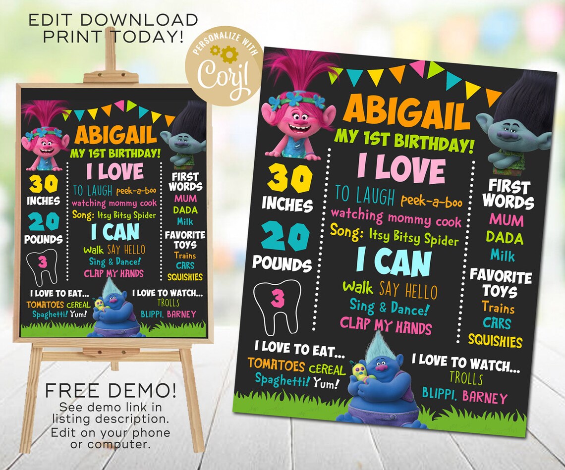 Trolls Chalkboard Sign Trolls Party Sign 1st Birthday - Etsy