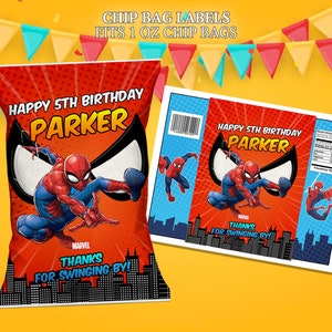 Spiderman Birthday Party Labels: Chip Bag, Treat, Capri Sun (digital ...