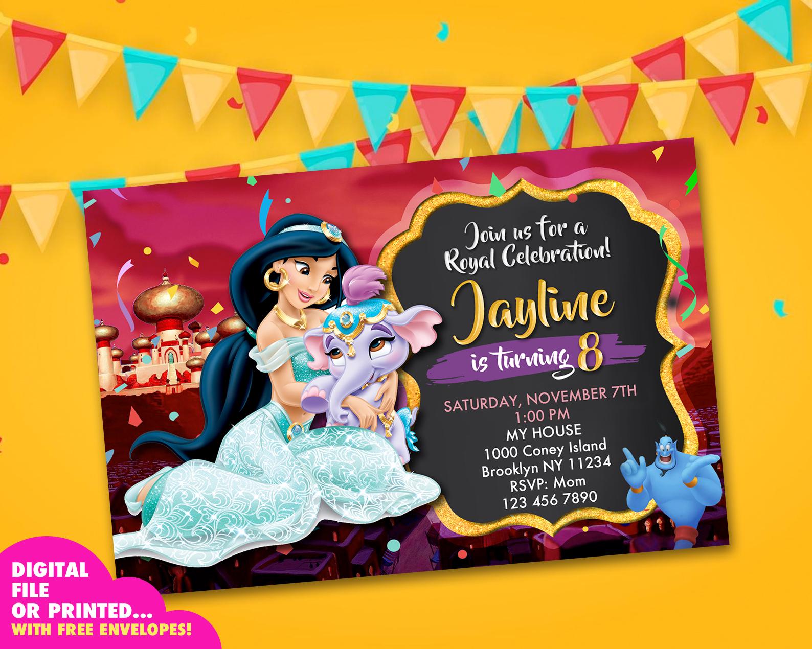 Princess Jasmine Birthday Invitation: Printed Card or Digital File - Etsy