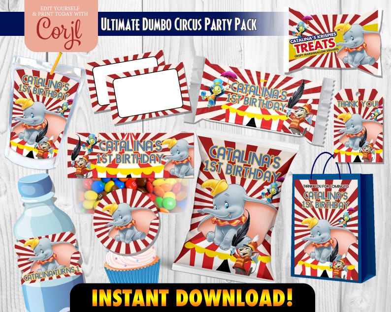 Dumbo Circus Party Printables: Favor Labels, Decor (instant Download ...