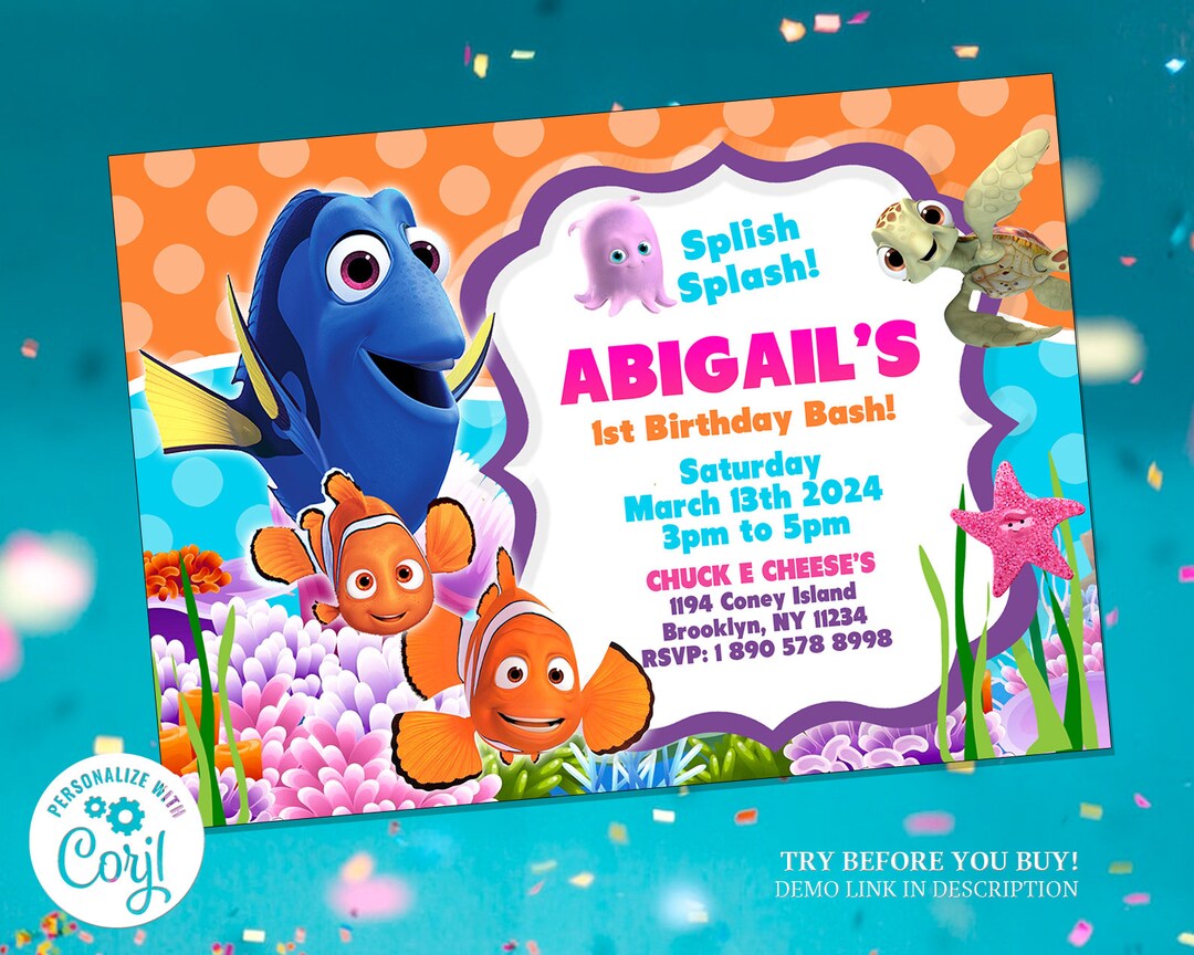 Finding Nemo Birthday Invitation: Under the Sea Party, Editable ...