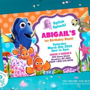 Finding Nemo Birthday Invitation: Under the Sea Party, Editable ...