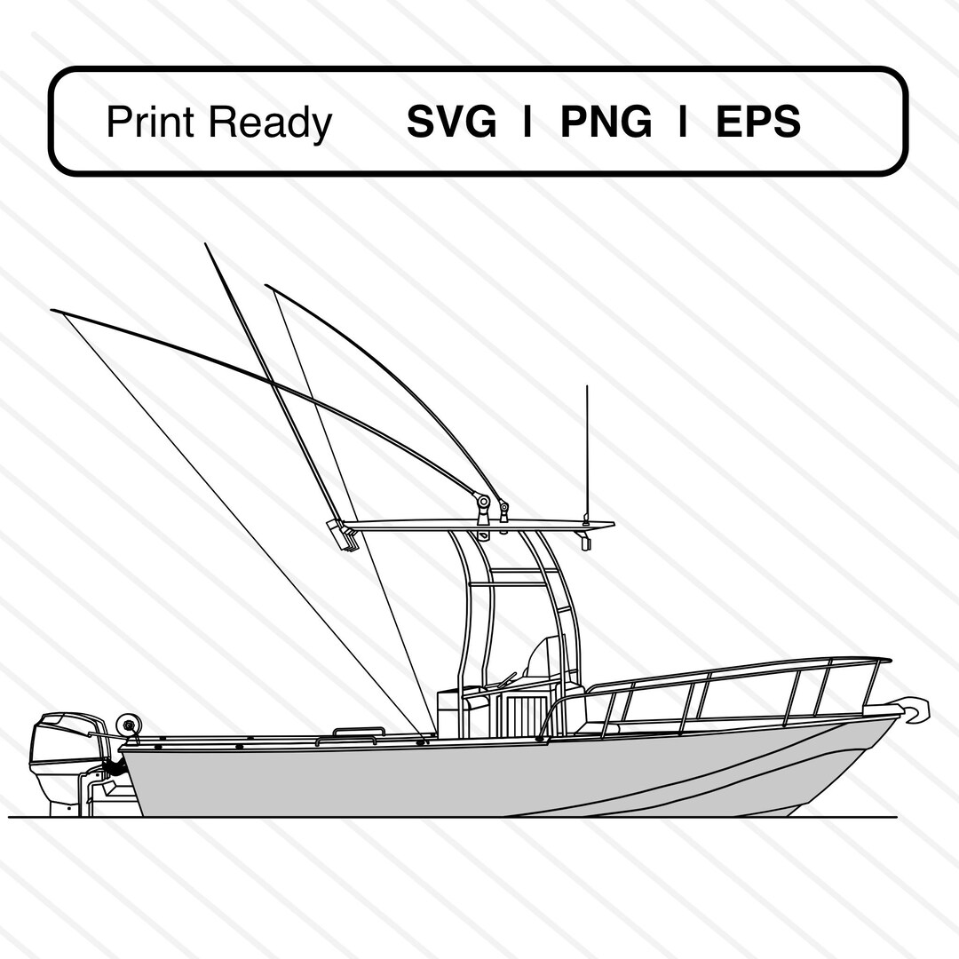 Whaler Style Center Console T-top Boat Outline SVG, Files Clipart ...