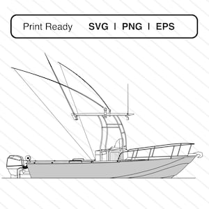 Whaler Style Center Console T-top Boat Outline SVG, Files Clipart ...