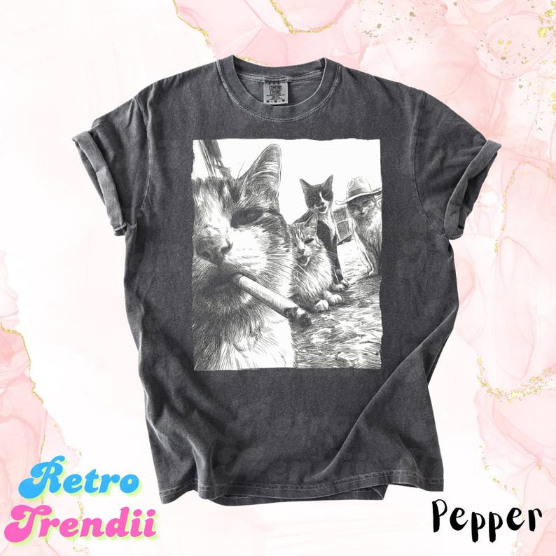 Vintage Cat Smoking Cigarette T-shirt - Comfort Colors Gen Z Meme Funny ...