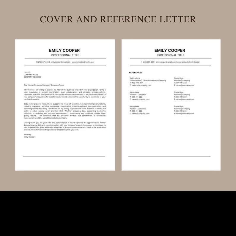 ATS Resume Template, Cover Letter & References, Editable CV (canva ...