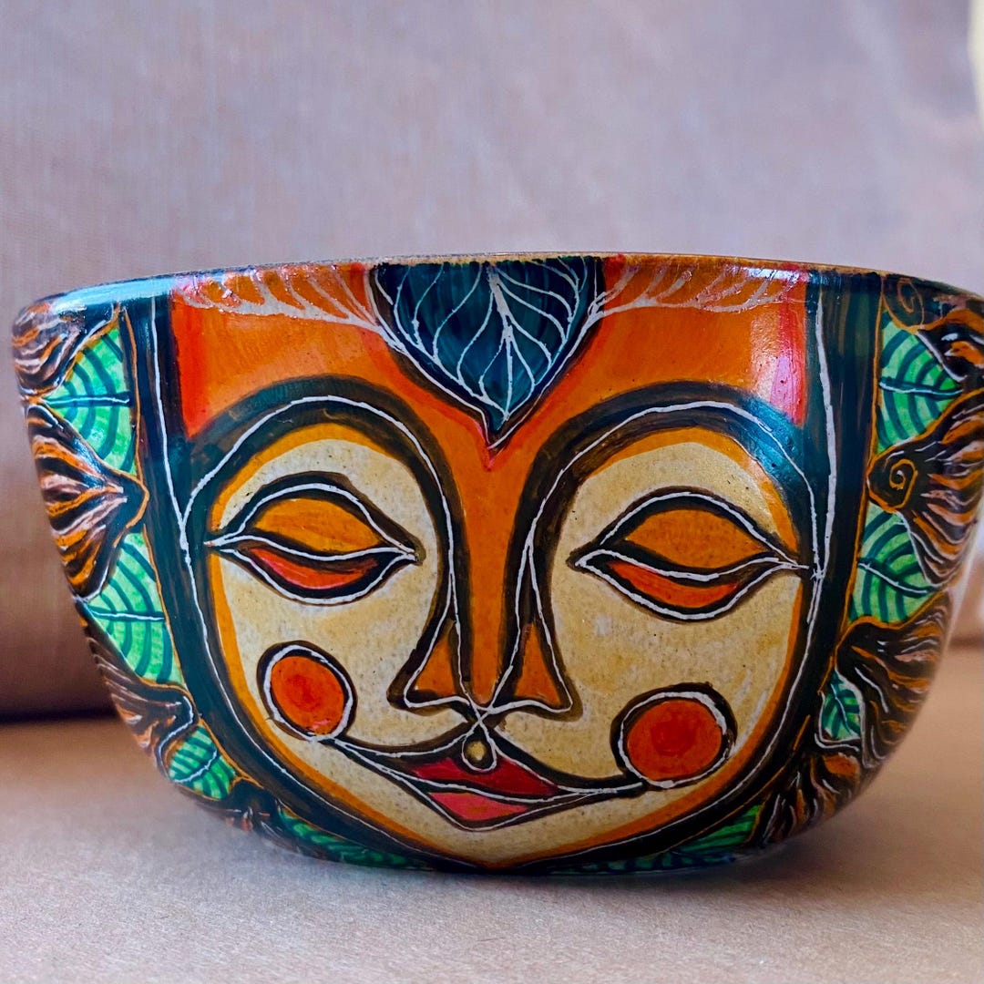 Hand-painted Ceramic Bowl • Sun Spirit • Nature-inspired Art • Cacao ...