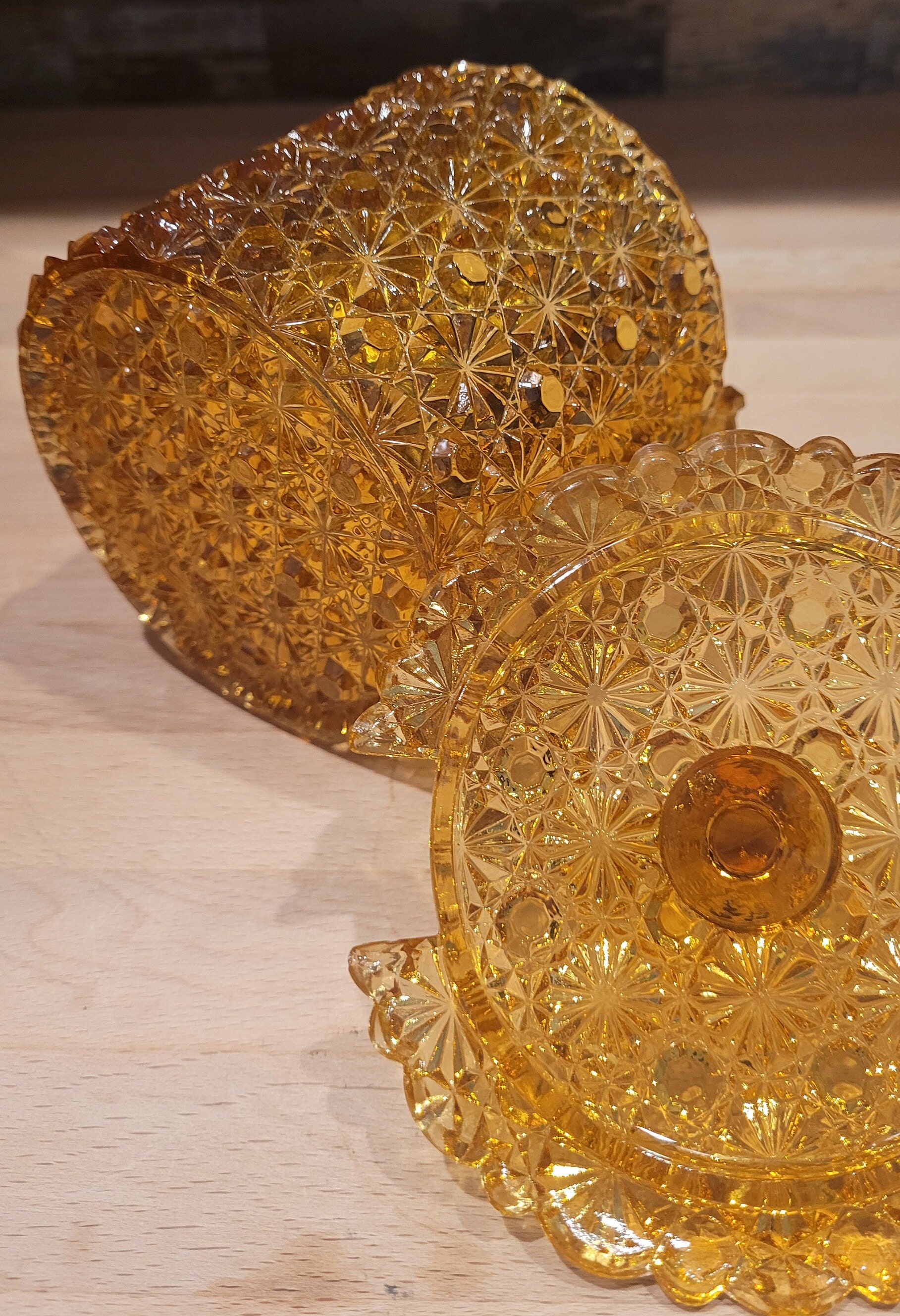 Fenton Amber Daisy & Button Lidded Candy Dish - Etsy