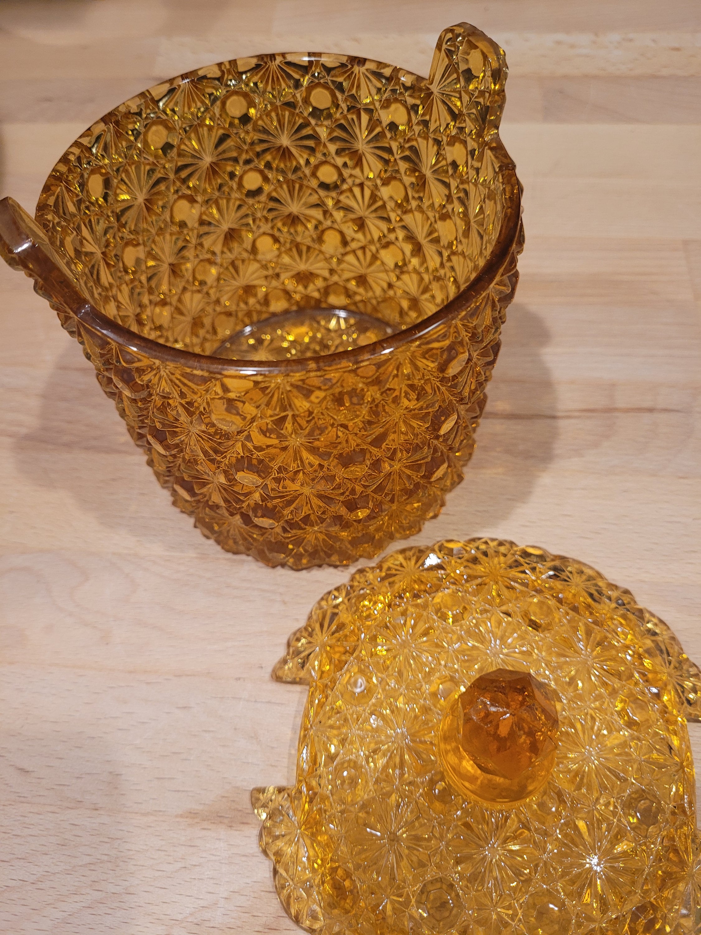 Fenton Amber Daisy & Button Lidded Candy Dish - Etsy