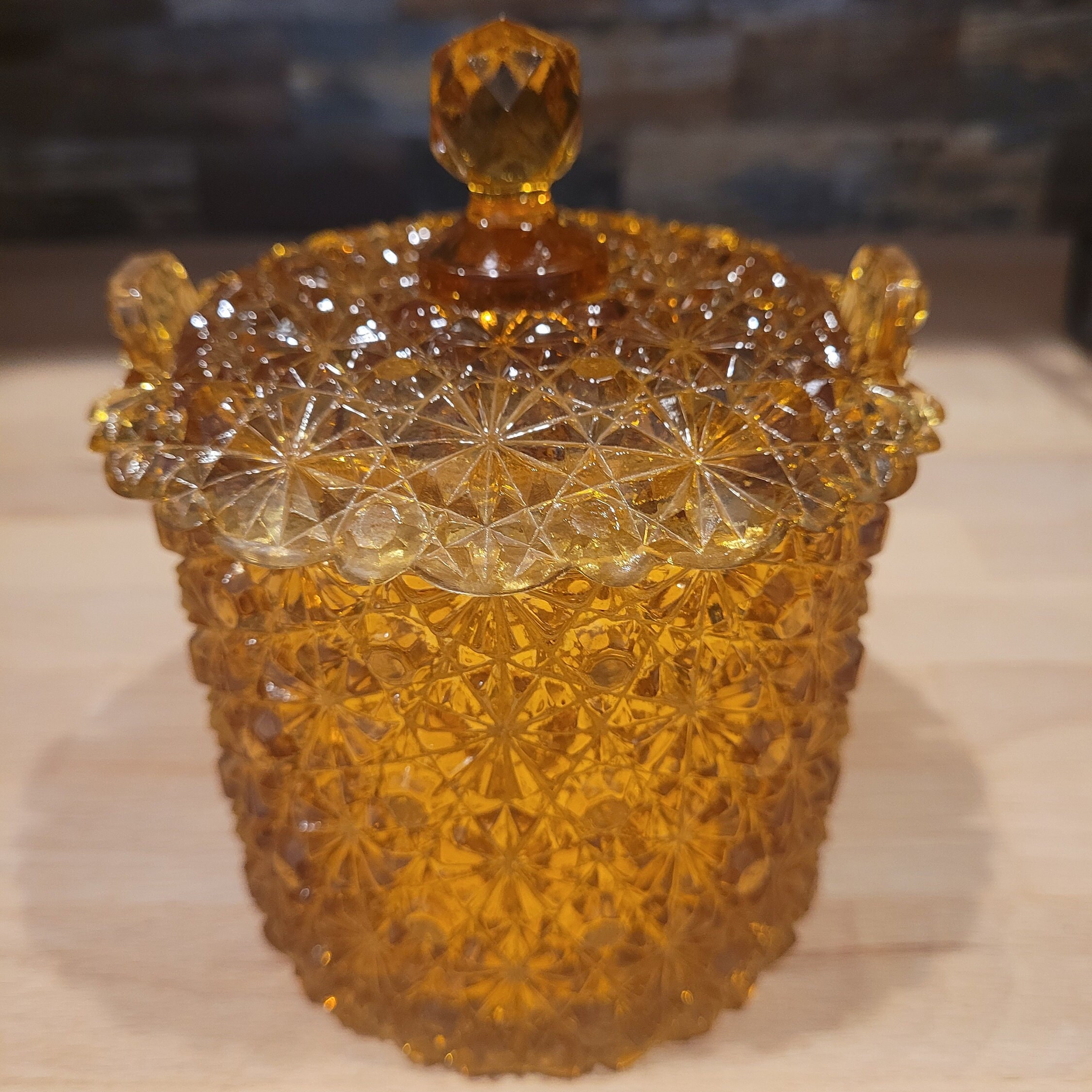 Fenton Amber Daisy & Button Lidded Candy Dish - Etsy
