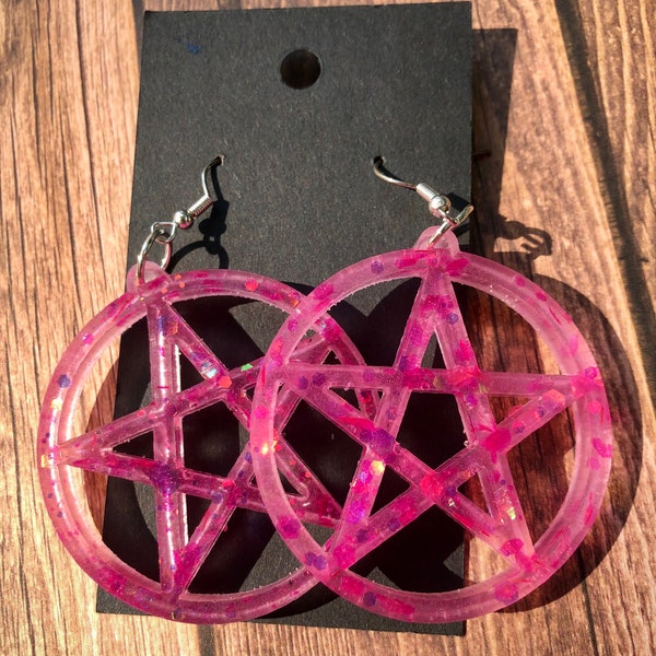 Hot Pink Pentagram Earrings - Etsy