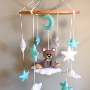 Teddy Bear Mobile Felt Mobile Cloud Stars Mobile Baby Boy Nursery Decor ...