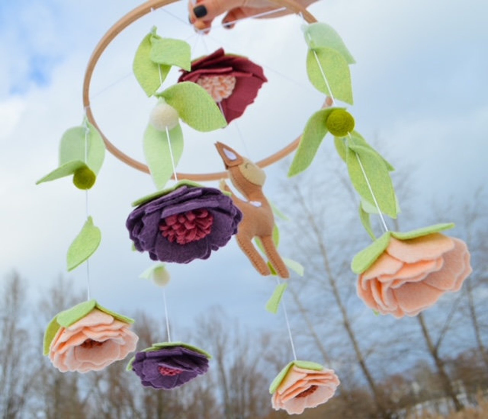 Floral Mobile Baby Mobile Girl Flowers Deer Mobile Flowers - Etsy