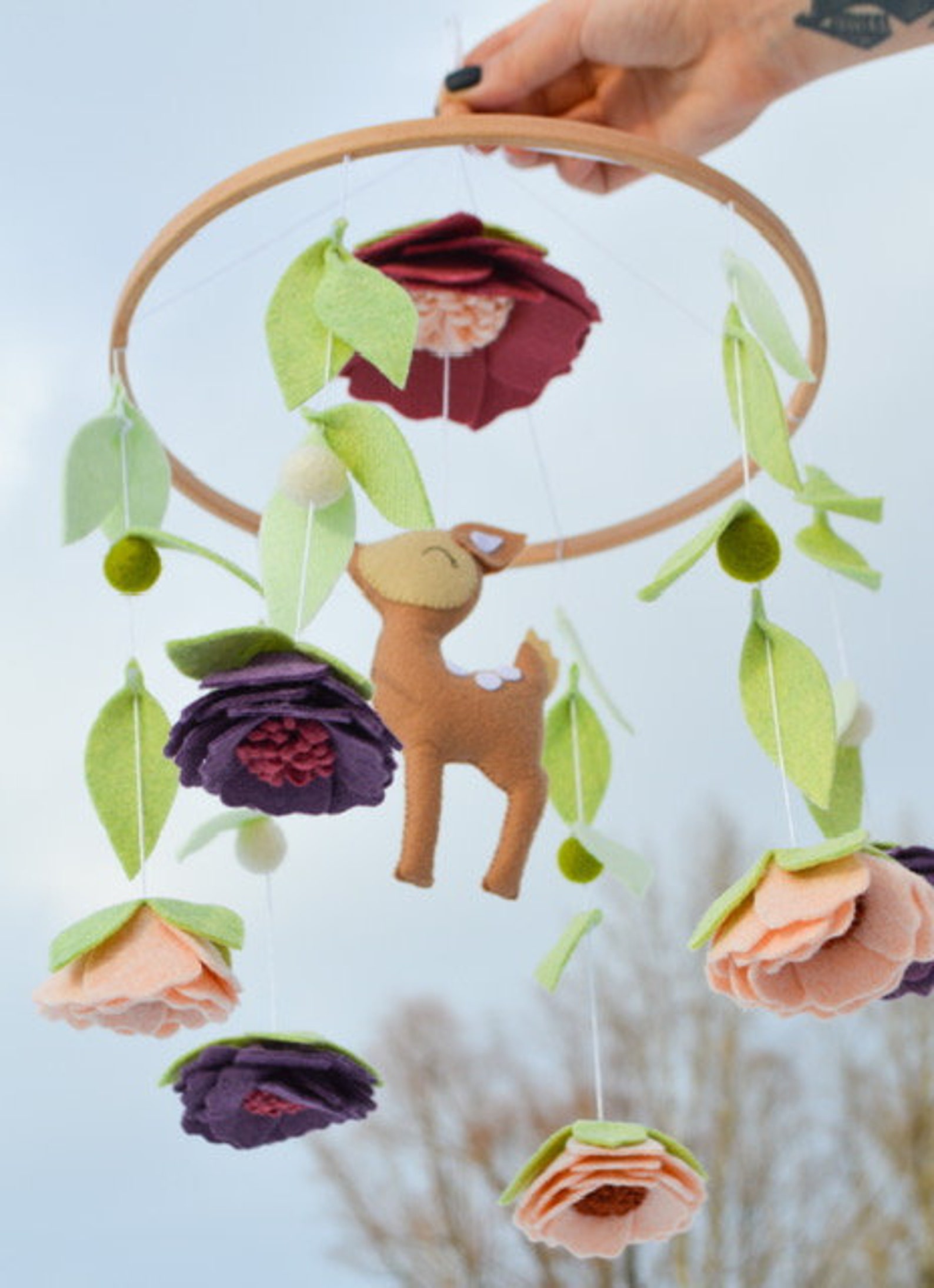 Floral Mobile Baby Mobile Girl Flowers Deer Mobile Flowers - Etsy