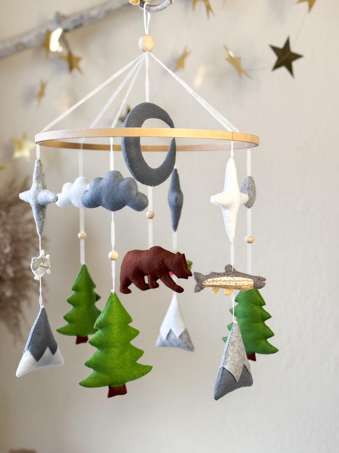 Woodland Mobile Boy, Forest Baby Mobile Grizzly, Trout Fish Mobile ...