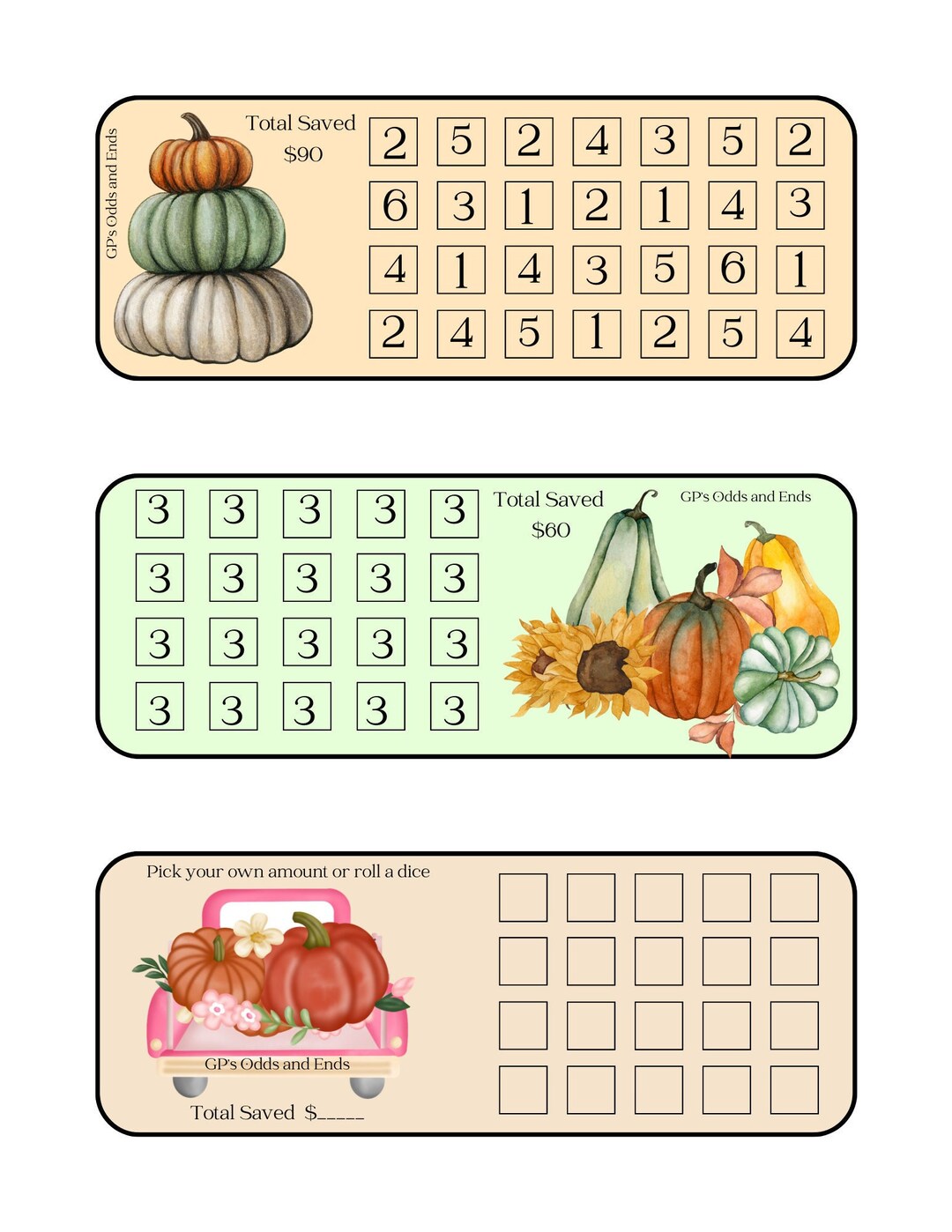 Autumn Pumpkin Mini Saving Challenges - Etsy