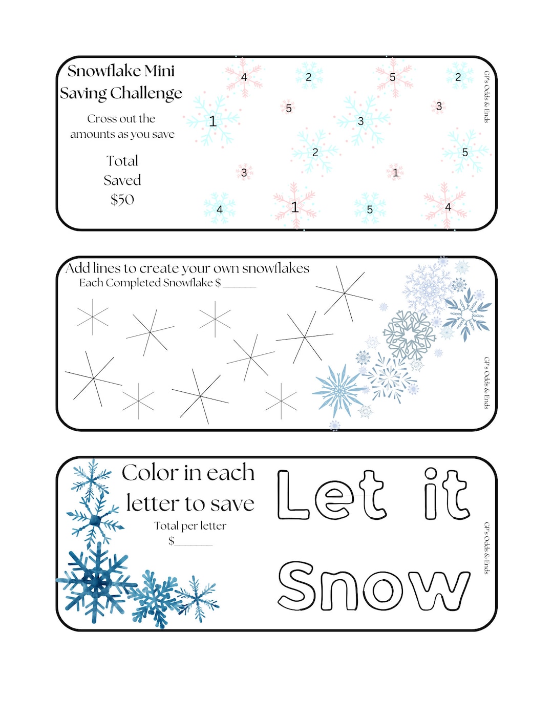 Snowflake Mini Saving Challenges - Etsy
