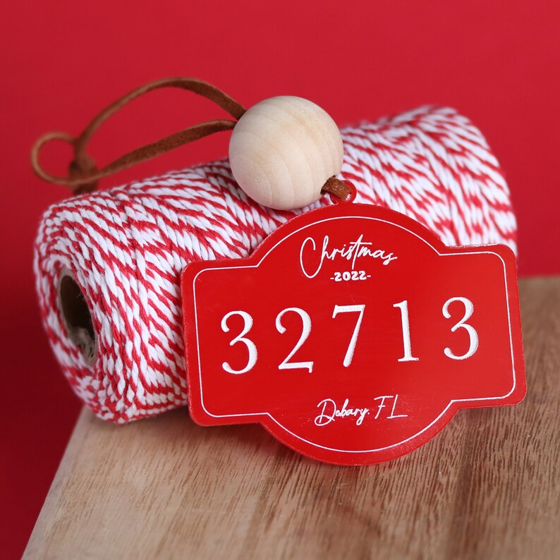 Red Acrylic Home for the Holidays Zip Code Christmas Ornament - Etsy