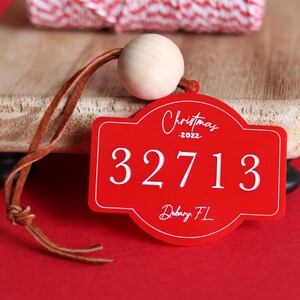Red Acrylic Home for the Holidays Zip Code Christmas Ornament Laser ...