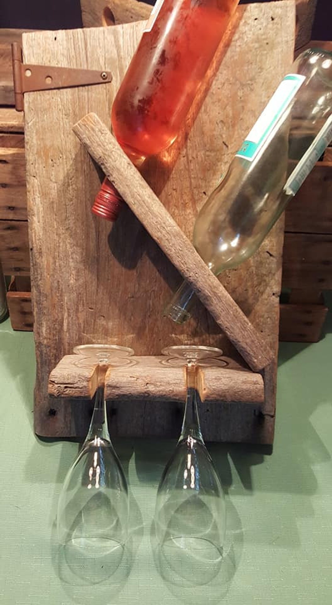 Rustic Wine Rack and Wine Glass Holder Made From 100+ Year Old Barnwood ...