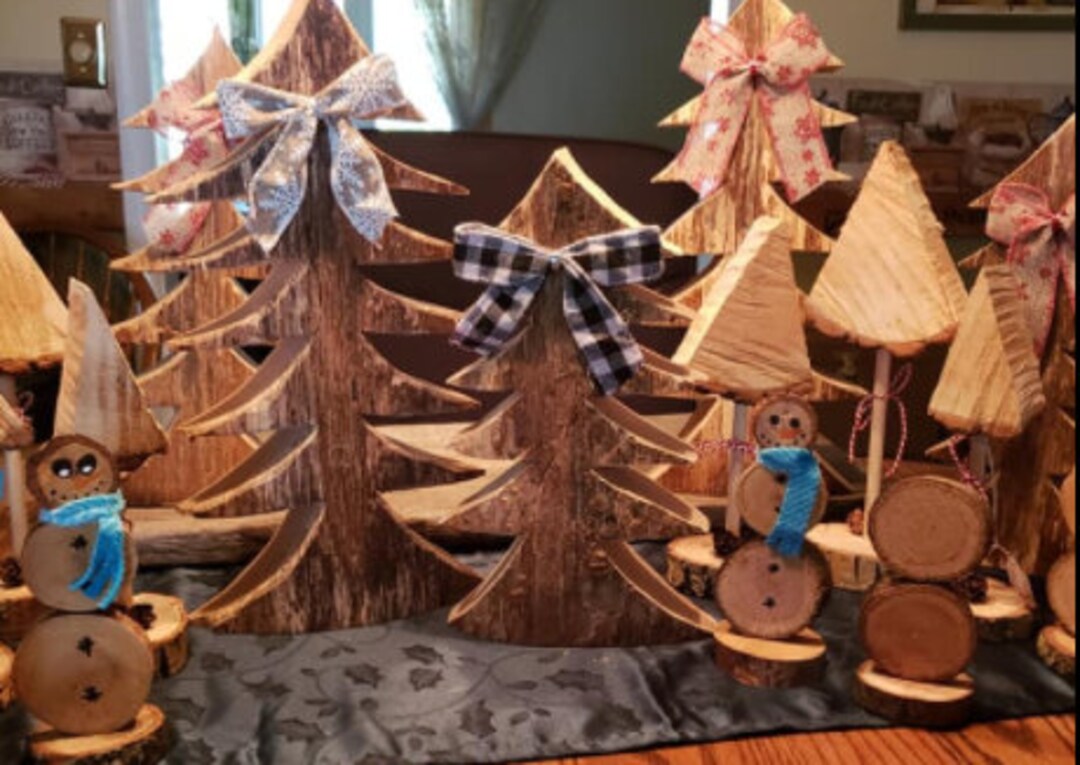 Rustic, Hand Carved Oak Christmas Trees, Holiday Cut Out Trees ...