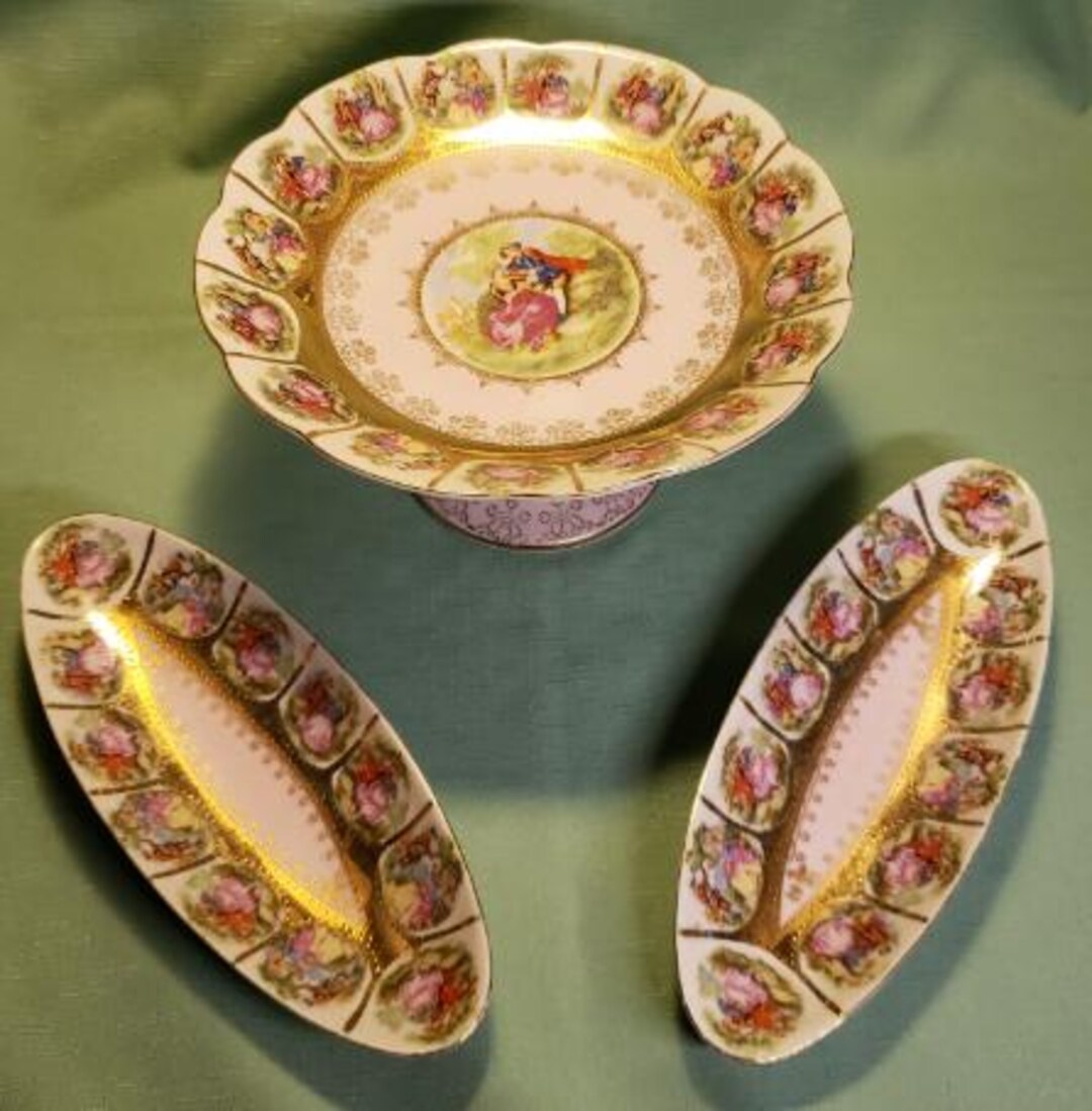 Vienna Pedestal Dish/plate and 2 Side Matching Serving Trays, Love ...