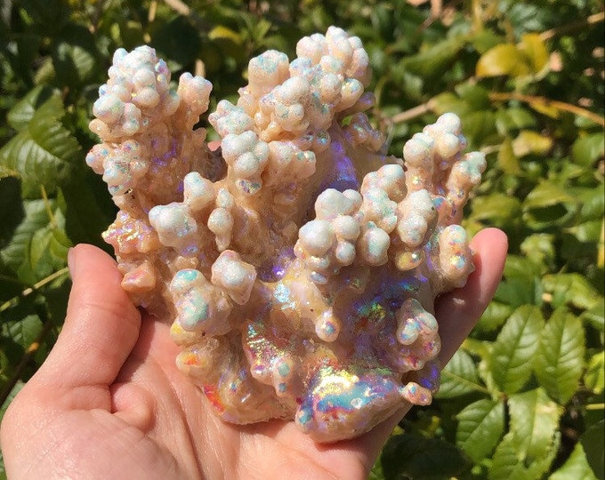 Big Bright Beautiful Rainbow Popcorn Aura Coral Calcite Crystal Cluster ...