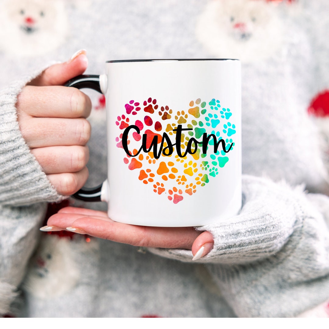 Custom Paw Print Heart Mug, Personalized Pet Name Mug, Dog Lover Mug ...