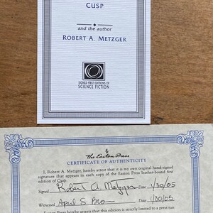 Cusp by Robert A. Metzger Easton Press Signed Leather Edition 374 of 900. Frontispiece by ...