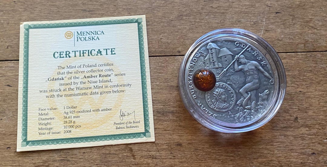 NIUE Island Silver Coin AMBER ROUTE Gdansk Warsaw Mint 2008 Coa ...