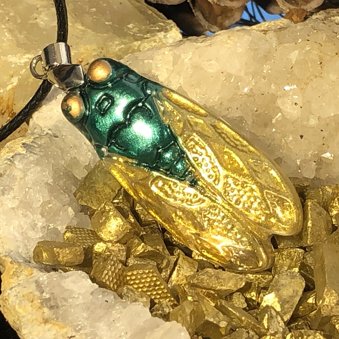 Gold/green Locust Resin Necklace 1.75 X .75 X - Etsy