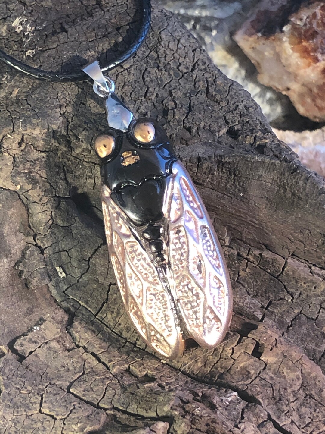 Black/gold Locust Resin Necklace 1.75 X .75 X - Etsy