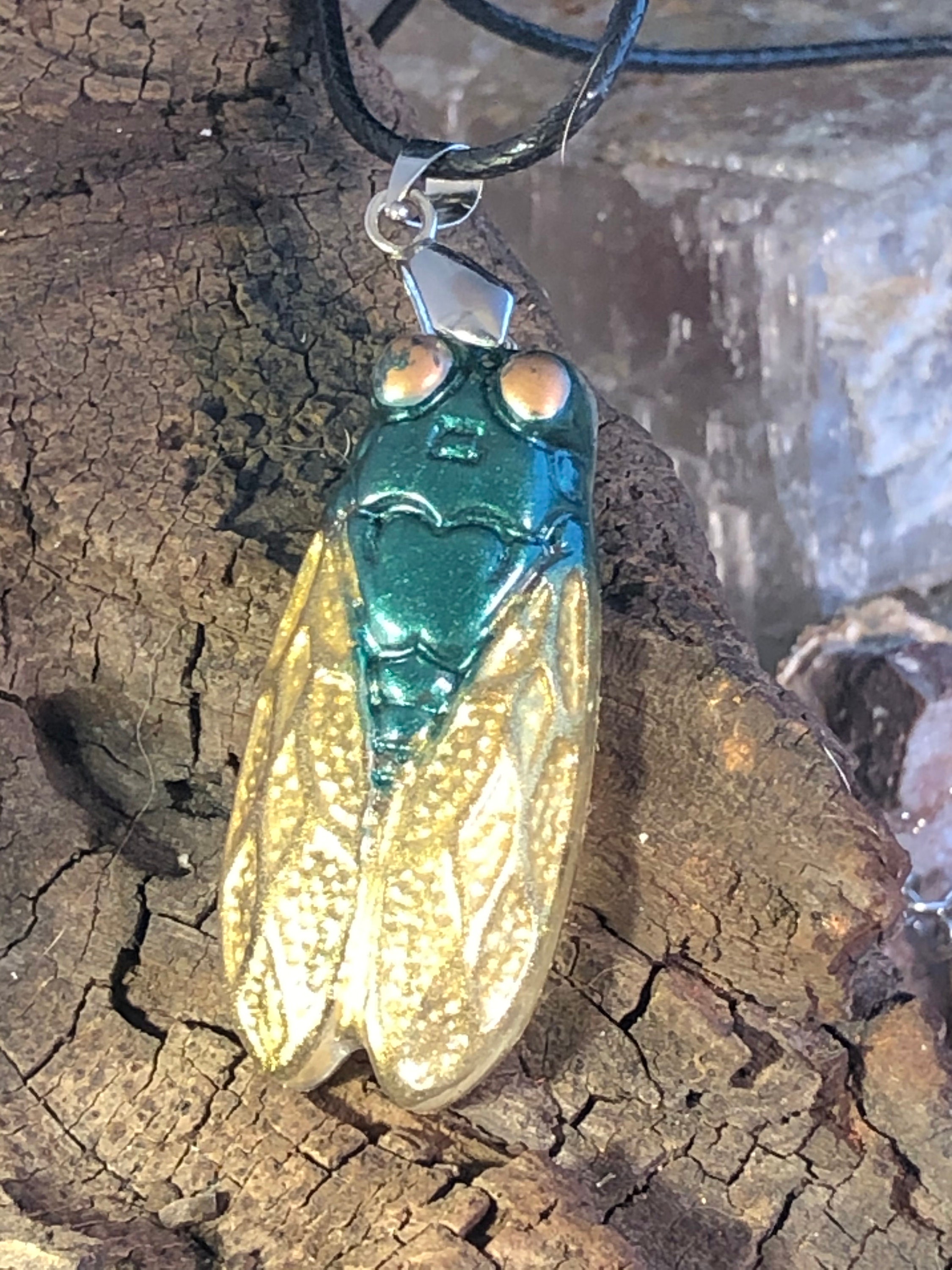 Gold/green Locust Resin Necklace 1.75 X .75 X - Etsy