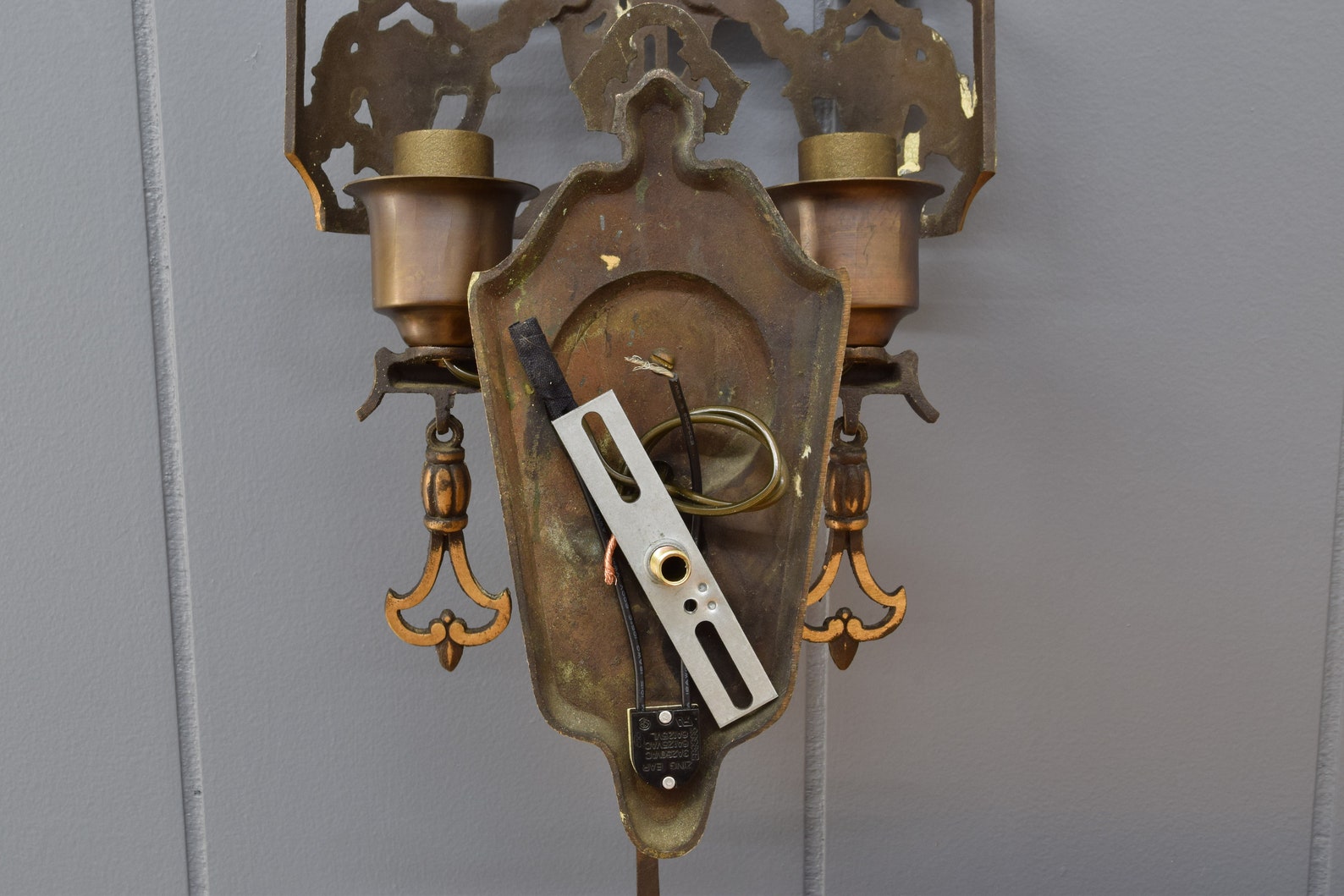 Original 1920s Antique Wall Sconce Pairs Tudor Style Bronze Torch 2 Arm ...