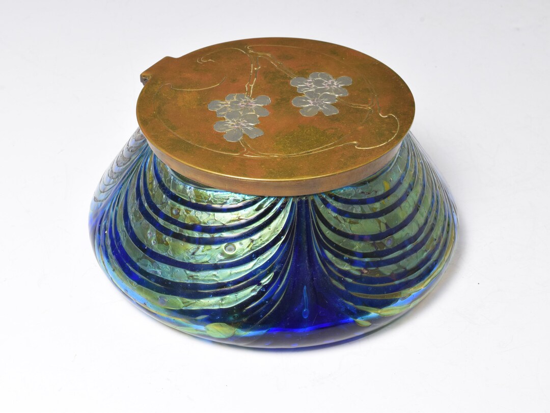 Turn of the Century Loetz Type Austrian Art Glass Powder Jar With ...