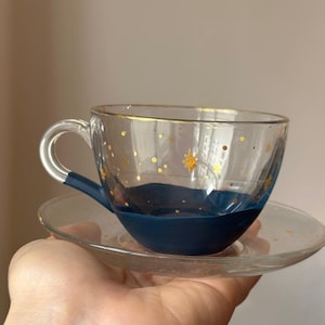 Cup Full of Stars Transparent and Blue Galaxy Glass Tea and Cappuccino ...