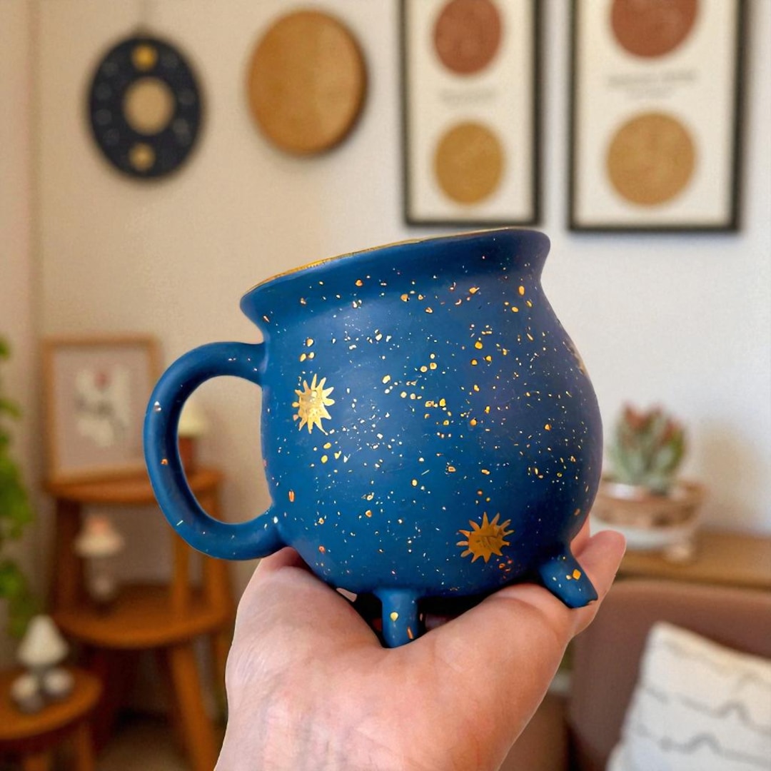 Blue Cauldron Mug A Dream of Sun Ceramic Wiccan Home Decor Whimsy Witch ...