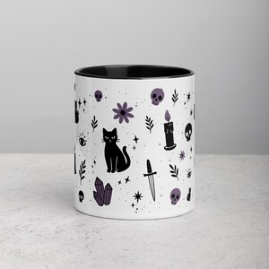 Gothic Witchy Mug, Black Cat, Crystals & Skulls Pattern - Etsy