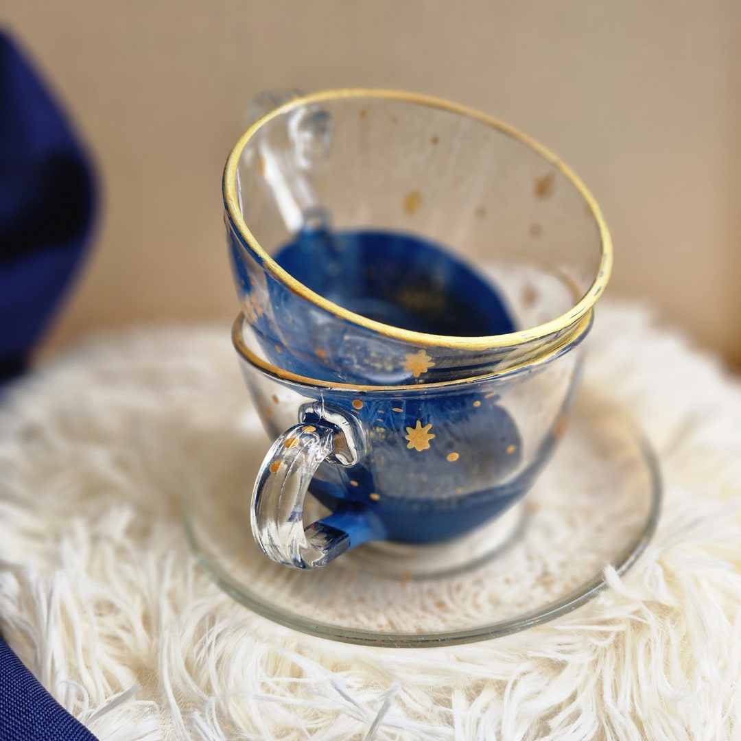 Cup Full of Stars Transparent and Blue Galaxy Glass Tea and Cappuccino ...