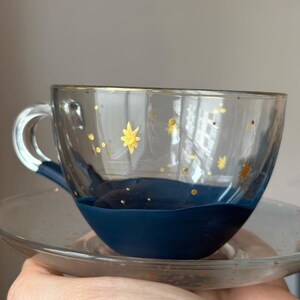 Cup Full of Stars Transparent and Blue Galaxy Glass Tea and Cappuccino ...