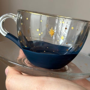 Cup Full of Stars Transparent and Blue Galaxy Glass Tea and Cappuccino ...