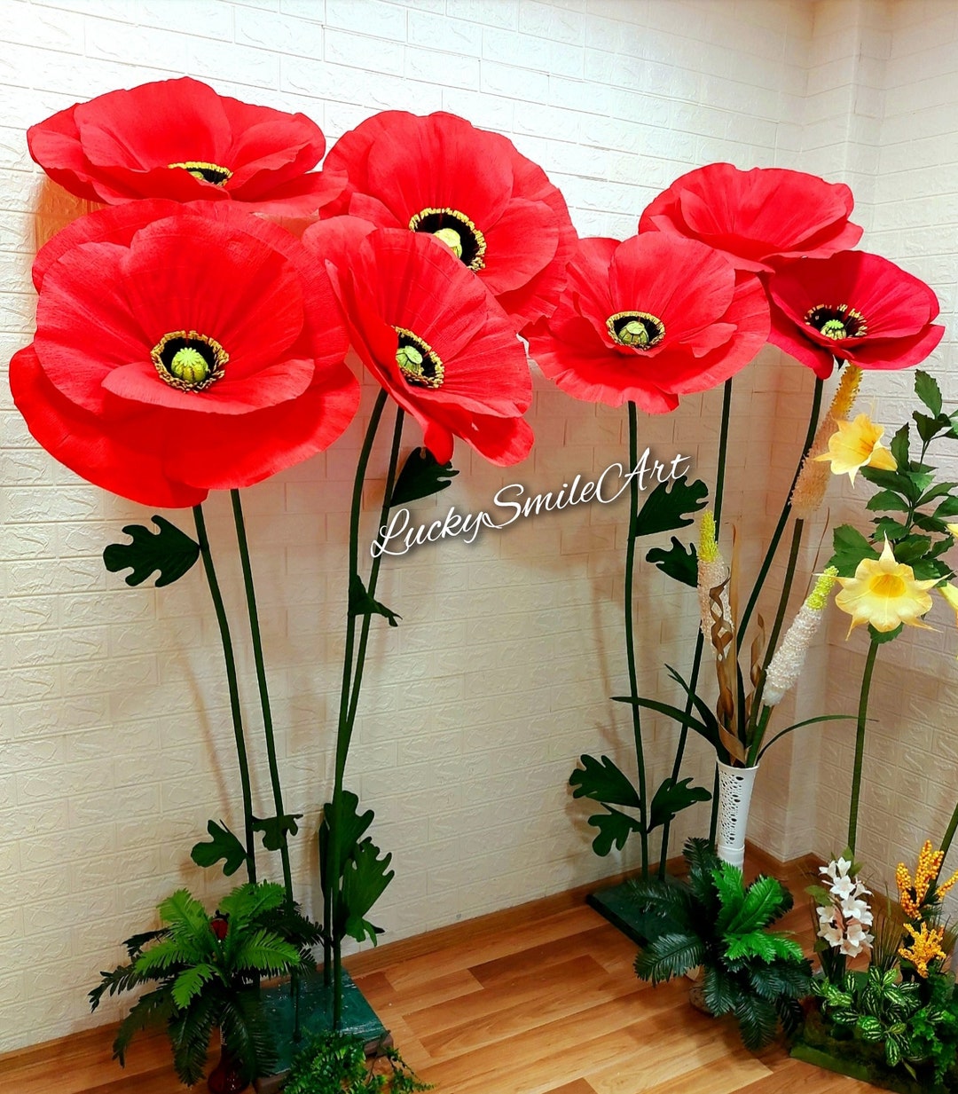 Lot of 7 Free Standing Large Poppies, Big Giant Flowers, Field of Giant ...