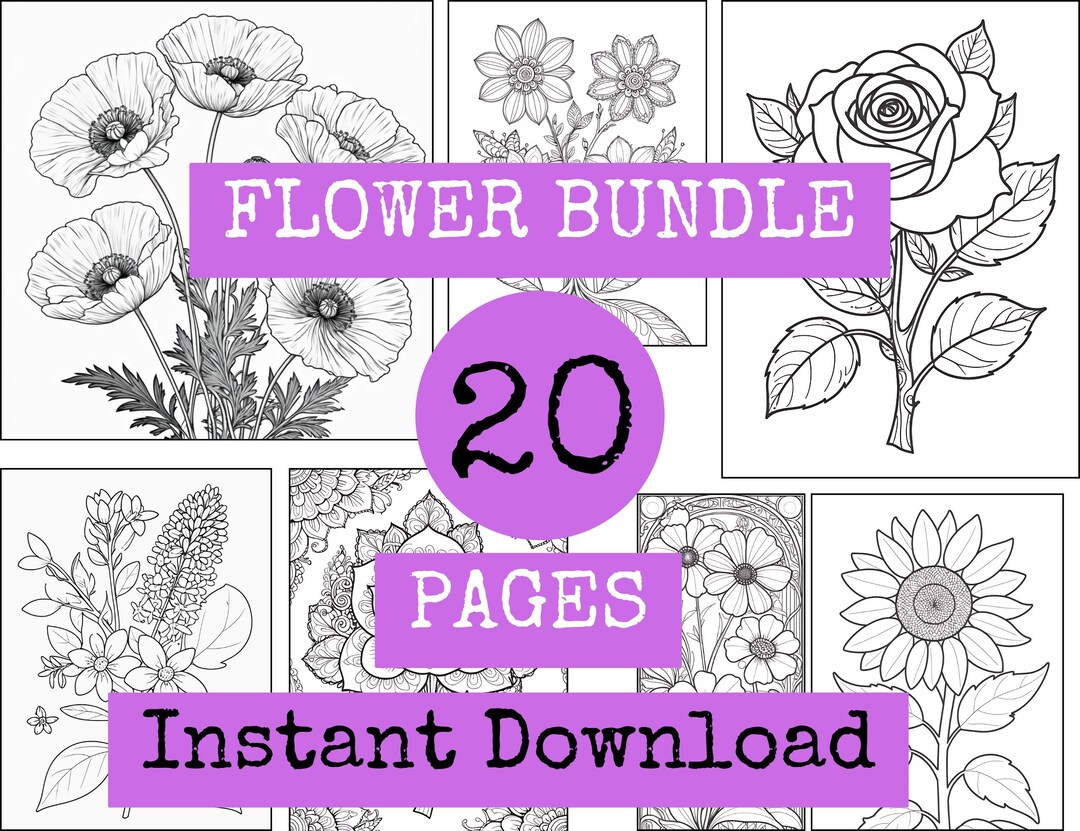20 Printable Flower Coloring Pages|botanical Floral Coloring Book Adult ...