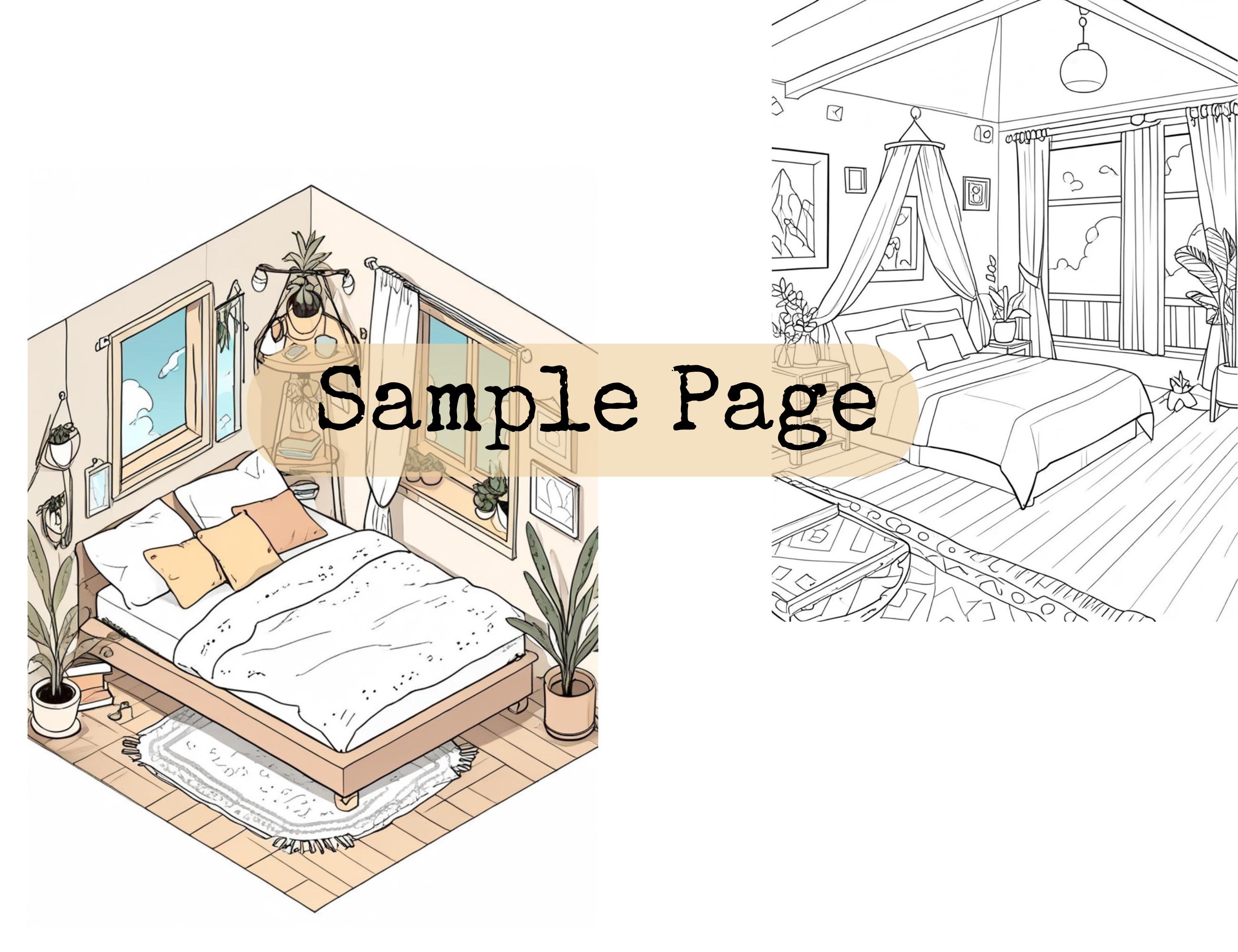 50 Boho Pocket Rooms Coloring Pages, 3D Isometric Rooms, Printable ...