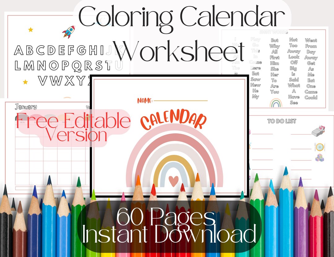 Coloring Calendar Full Year ABC, 12 Month Planner, Month by Month ...