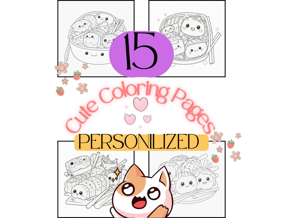 15 Cute Kawaii Food Coloring Pages Adults & Kids Personalization ...