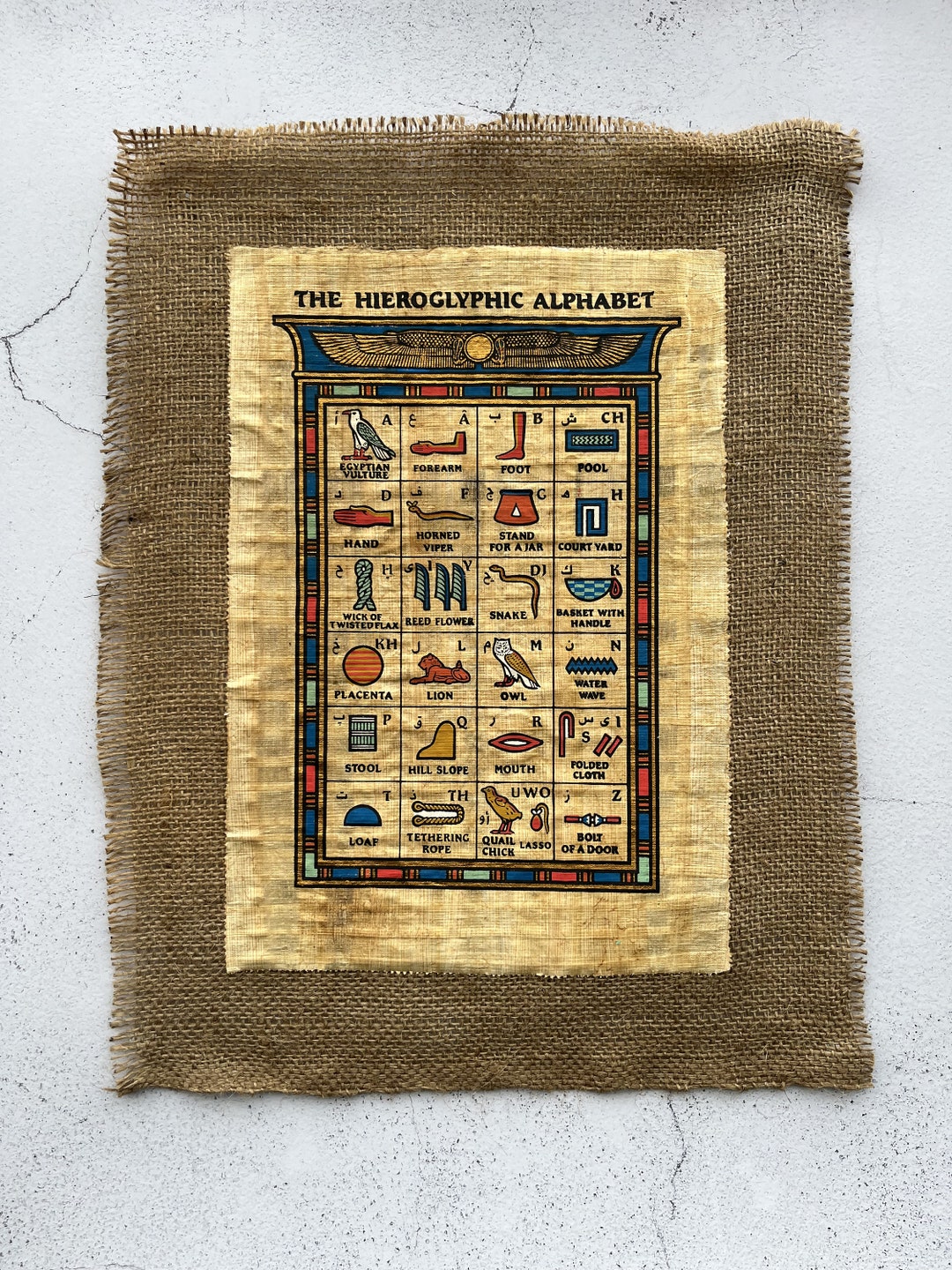 Egyptian Painting Papyrus Paper Hieroglyphic Alphabet With Coptic Cloth ...